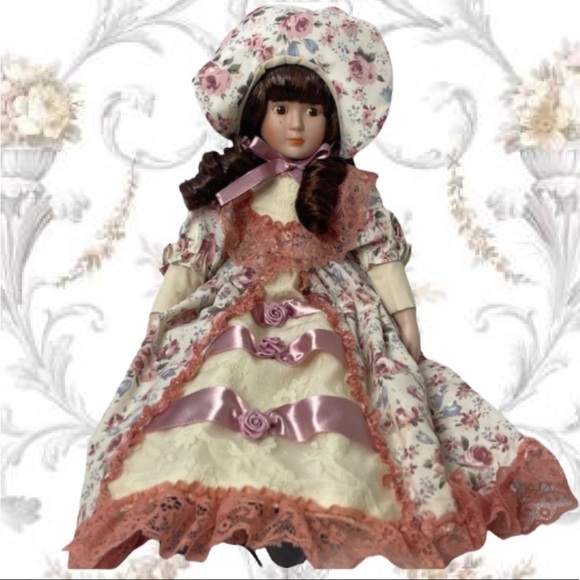 Vintage | Other | Vintage Victorian Porcelain Doll Floral Lace Cottage ...